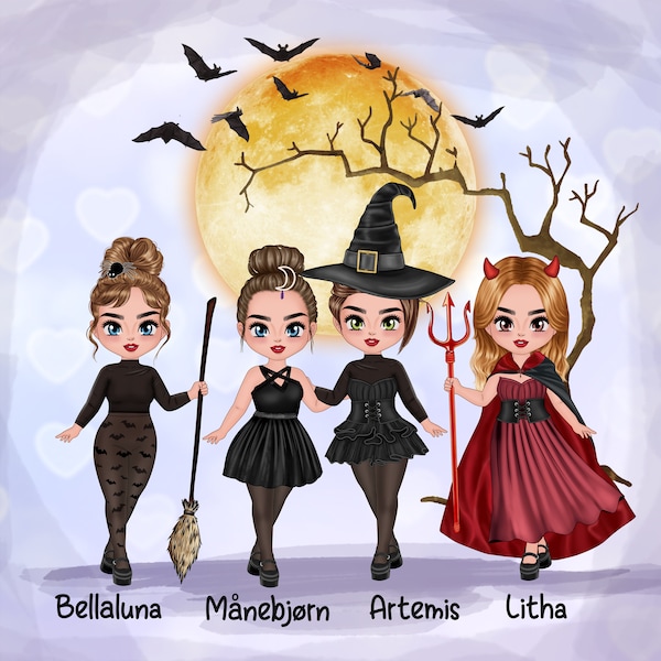 Halloween Chibi Clipart, Best Friend, Witch Sisters, Vampire Chibi ...