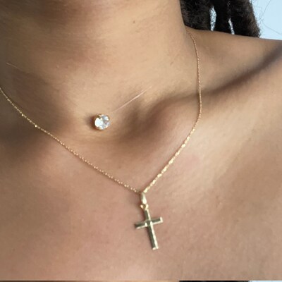 Collier fil transparent Nylon invisible cristal Swarovski argent 925 ...