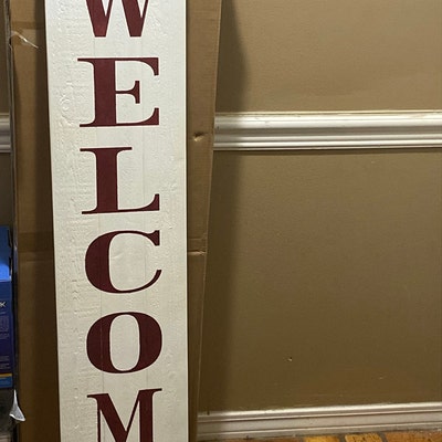 Farmhouse Rustic Wood Welcome Sign, Vertical Wooden Welcome Sign ...