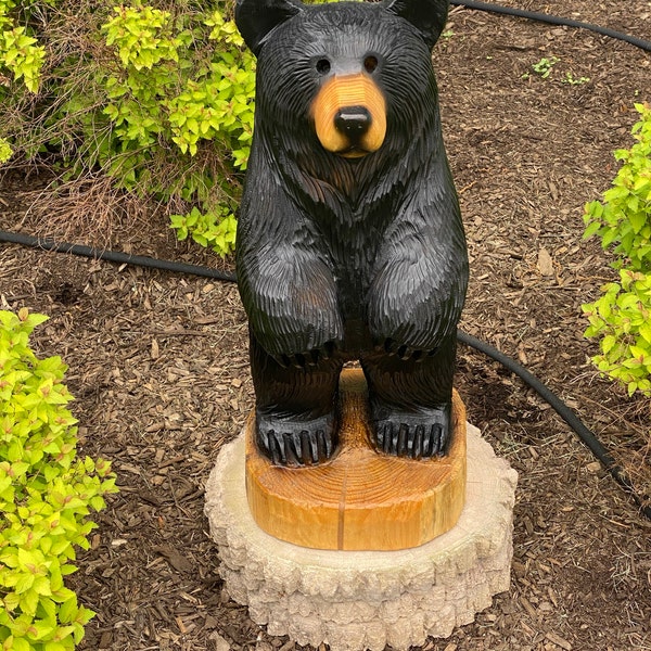 4-ft Waving Brown Bear, Wood Sculpture, Chainsaw Carving - Etsy