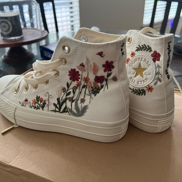 Platform Converse, Flowers Embroidered Wedding Converse Platform Shoes ...