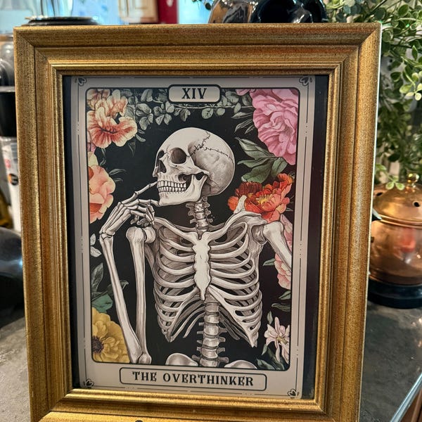 Skeleton Tarot Card Print,the Thinker Poster,dark Academia Mental ...