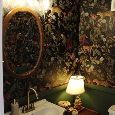 Vintage Dark Botanic Wallpaper:custom Forest Design With Cheetah and ...