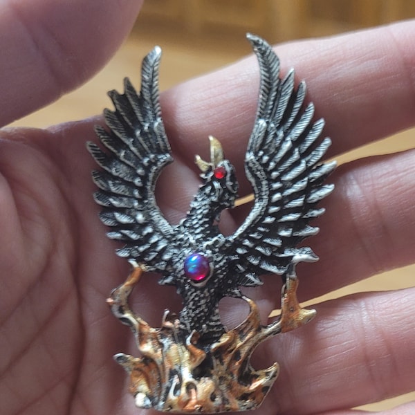 Pewter PHOENIX Rising From Flames With Red Crystal Accents - Etsy