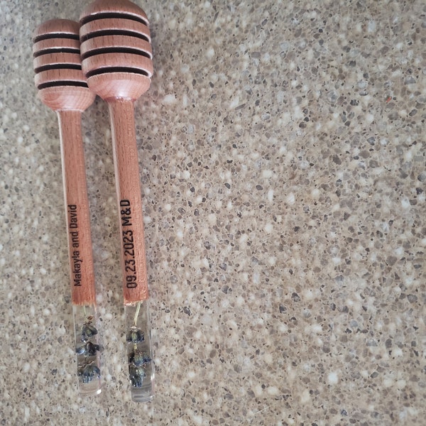 Personalized Honey Dipper With Flowers, Honey Favors, Resin Wooden ...