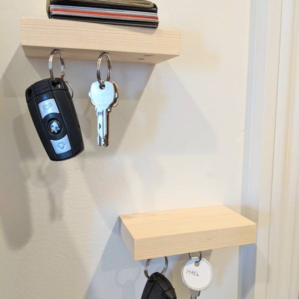 Magnetic Key Holder // Wood Floating Shelf // Key Rack With Neodymium ...