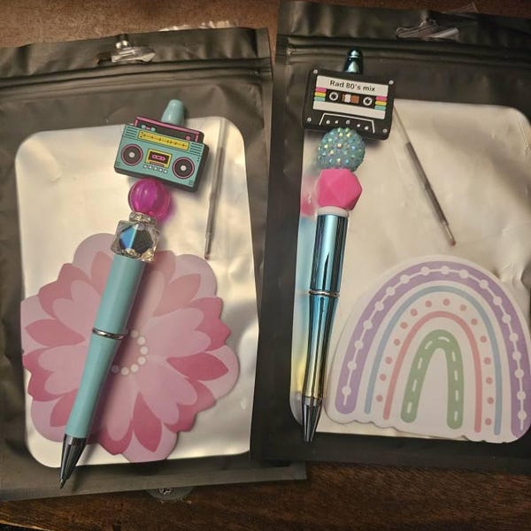 Pig Ink Pen // Silicone & Acrylic Beads Beaded Ink Pen // Many Options ...