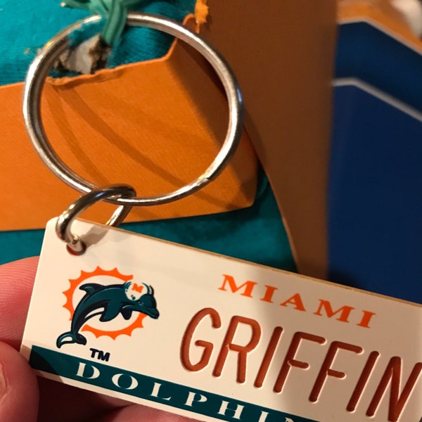 Personalized Miami Dolphins Keychain Plate Tag - Vintage Keytag ...
