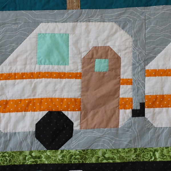 Set of 4 Camping Quilt Block Patterns - Mountains, Camper, Campfire ...