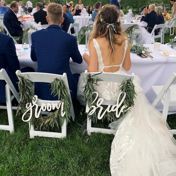 Bride and Groom Chair Signs for Wedding, Lightweight, Sweetheart Table ...