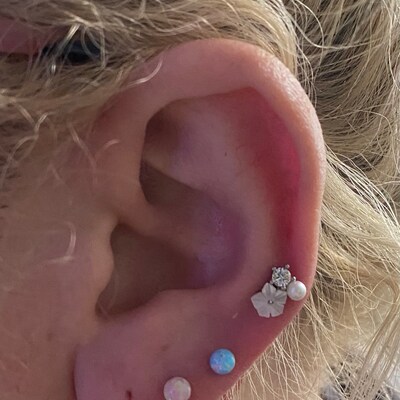 16G Shell Flower With Pearl and Crystal Earring/cartilage/conch/ Helix ...