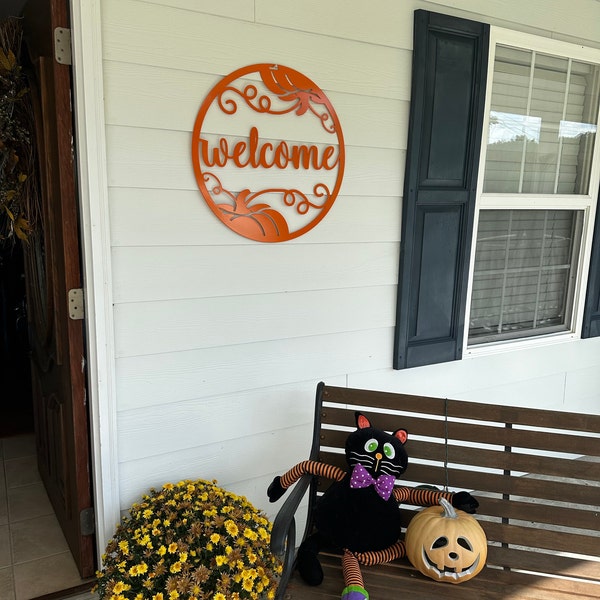 Fall Welcome Metal Door Hanger, Fall Door Hanger, Pumpkin Decor, Fall ...