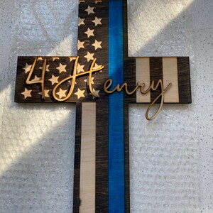 Thin Blue Line Wood American Flag Cross | Etsy