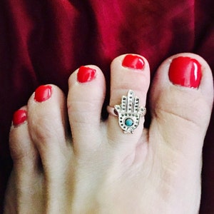 Gorgeous Hamsa Toe Ring Turquoise Ring Turquoise Toe Ring Hamsa Ring Hamsa Hand Adjustable Ring ...
