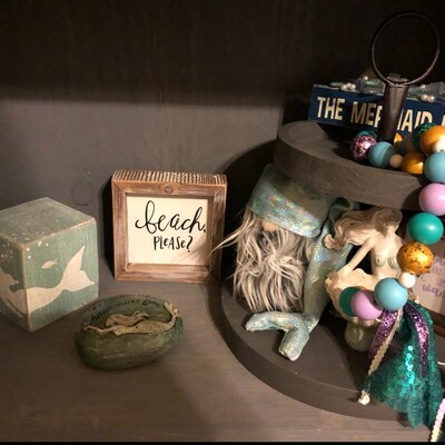 Mermaid Block Wooden Block Painted Block Nautical Decor Mermaid Decor ...