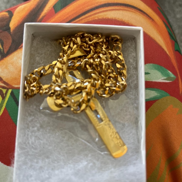Mens 24k Gold Cross Chain, Gold Cuban Chain Cross Pendant, Mens Cross ...