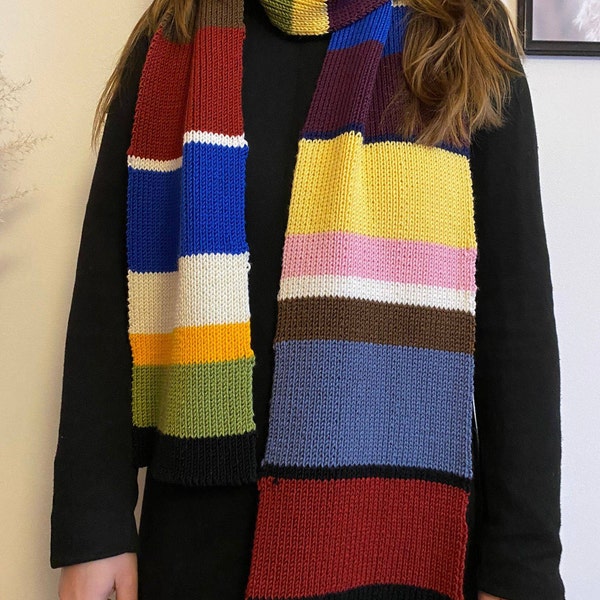 Knit Striped Colorful Cotton Long Scarf,unisex-made TO ORDER - Etsy