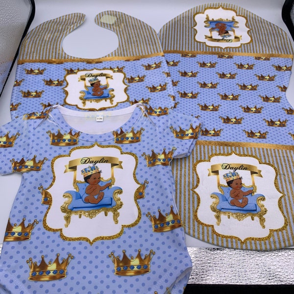 Little Prince Light Blue Gold Glitter Dot Stripe Crown | Baby Boy ...