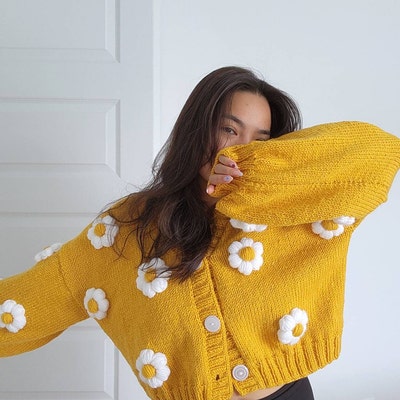 Daisy Cardigan Handmade Cardigan for Women Daisy Knit Jacket Oversized ...