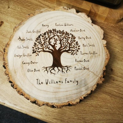 Personalised family Tree Log Wood Slice Sign Decoration - Etsy