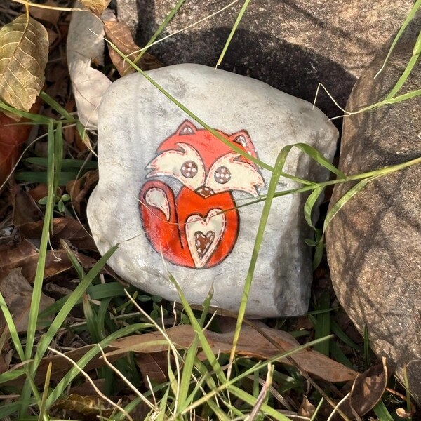 Painted Fox Rock, Cute Animal Art - Etsy