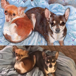 Original Hand Portrait Custom Two Dogs Portrait Double Pet Portrait ...