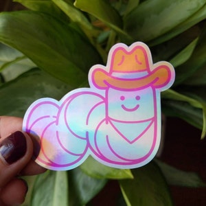 Cowboy Worm Sticker 3 in Holographic Worm Sticker Cute Holo Worm Cowboy ...