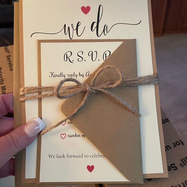 Printed We Do Rustic Wedding Invitation With Twine, Ivory With Kraft ...