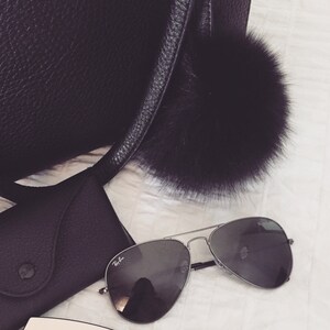 Real Black Fox Fur Keychain Keyring Pompom With Genuine Leather Strap ...