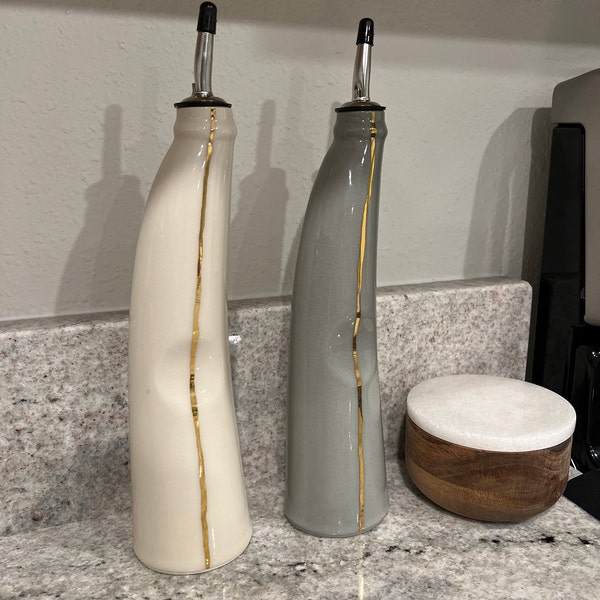 Handmade Ceramic Oil Bottle, Container for Olive Oil, White Olive Oil ...