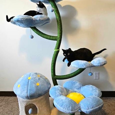 EDEN Wood Floral Cat Tree Tower, Wooden Cat Tower, Modern Cat Climbing ...