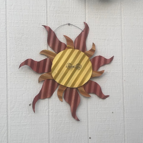 Handmade Corrugated Tin Sun / Handpainted Tin Sun / Metal Sun Decor ...