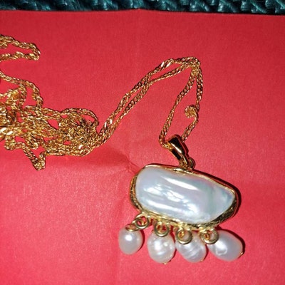 NEW Gold Chain Necklace, Square Baroque Pearl Necklace, Elegant ...