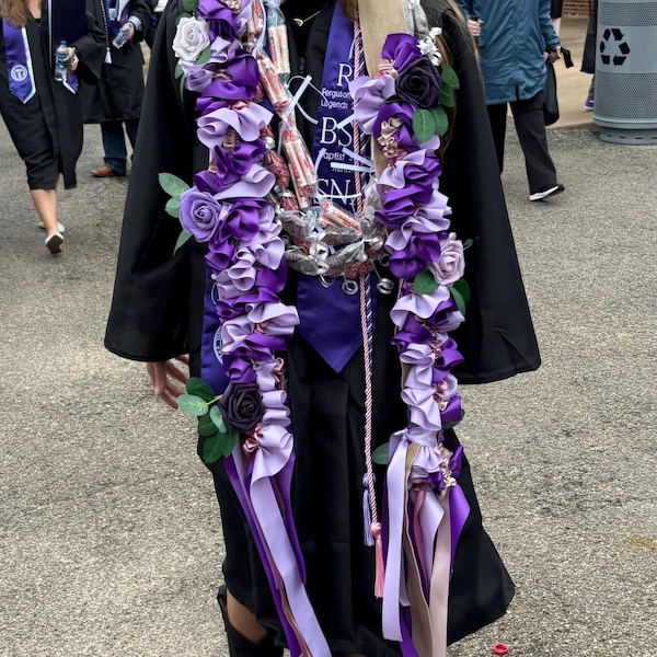 School Color Graduation Celebration Rose Hawaiian Ribbon Lei - Etsy