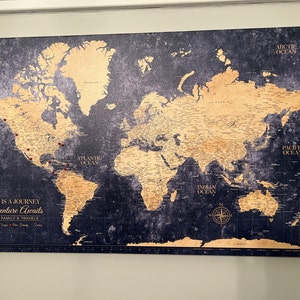 Gold & Navy Textured World Push Pin Map on Premium Canvas With ...
