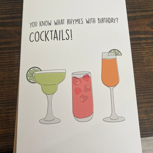 Cocktail Birthday Card, Cute Birthday Card, Funny Birthday Card, Happy ...