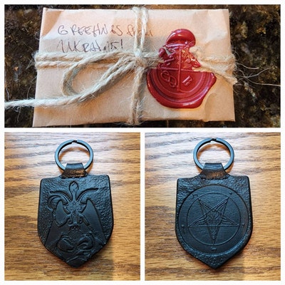 Satanic Key Ring goat Mit Uns With Baphomet on the Front Side and ...
