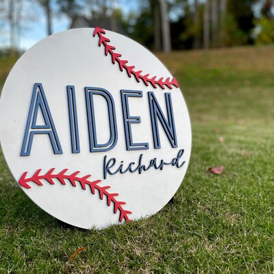 Baseball Nursery Name Sign, Round Name Sign, Sports Nursery, Boy Name ...