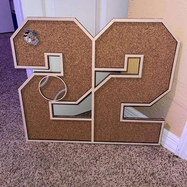 Sports Number Cork Cooperstown Pinboard Sign Team Award Display - Etsy