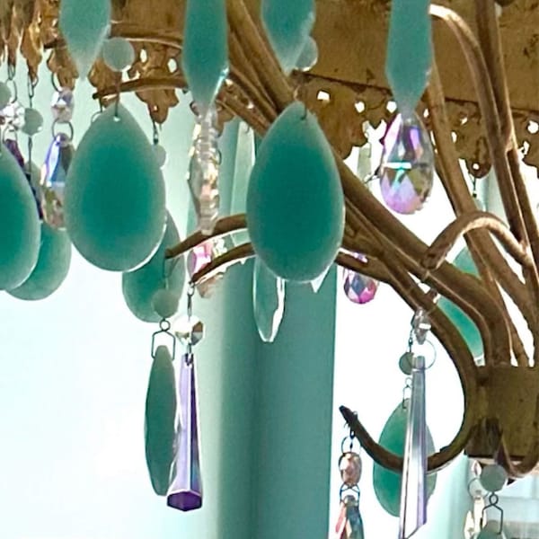 24 Chandelier Drops Parts Glass & XL Prisms Crystals Shabby Droplets ...