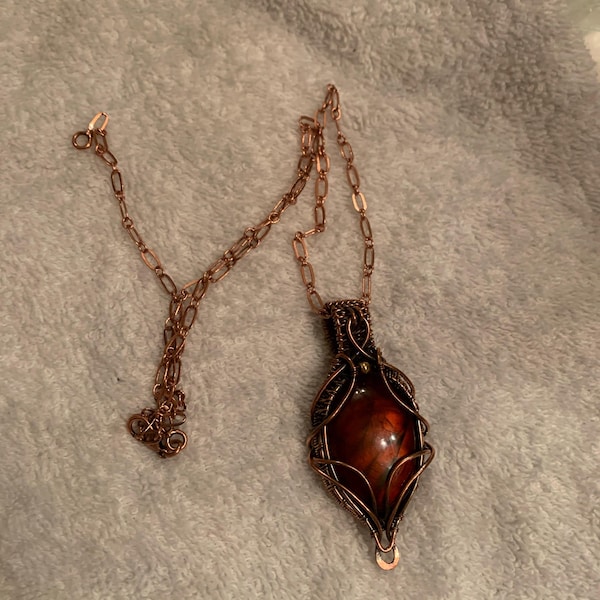 Red Fire Labradorite Pendant Copper Wire Wrapped Pendant Handmade ...