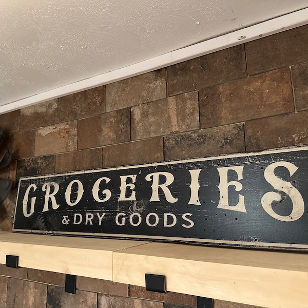 Groceries & Dry Good Distressed Sign, Kitchen Sign, Kitchen Plaque ...