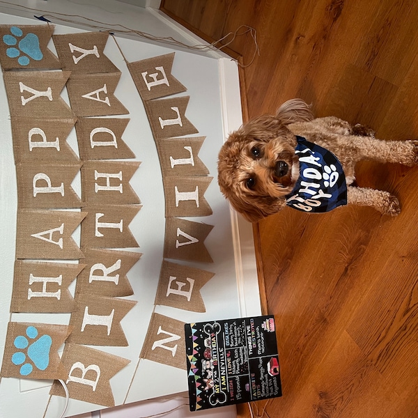 Happy Birthday Paw Print Burlap Banner, Pet Happy Birthday Dog ...