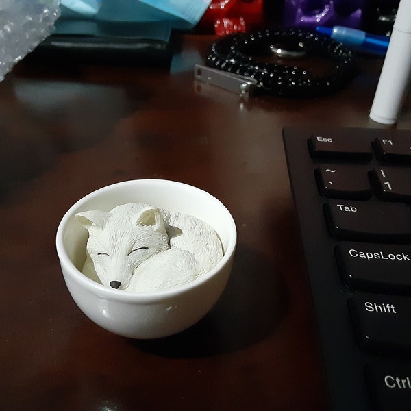 Miniature Red Nine Tailed Fox Figurine Sleep in Woods. Handmade Resin ...