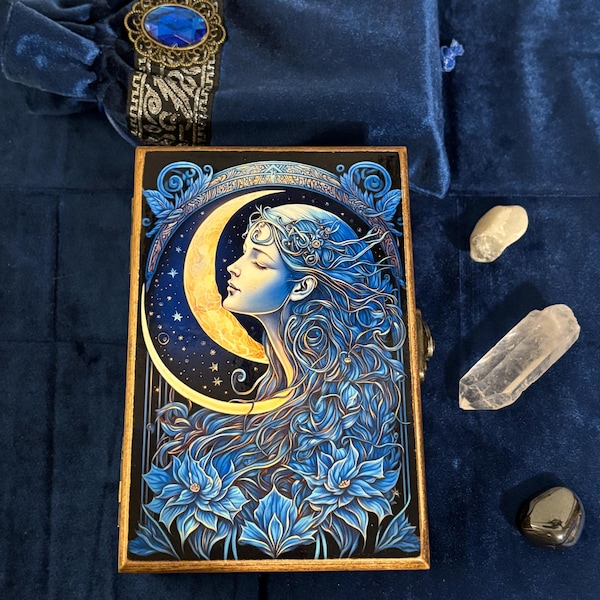 Personalized Wooden Keepsake Box Tarot Card Box Moon Goddess Tarot Card ...