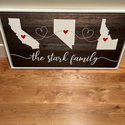 Custom State to State Family Name Sign, Personalized Framed Canvas Sign ...