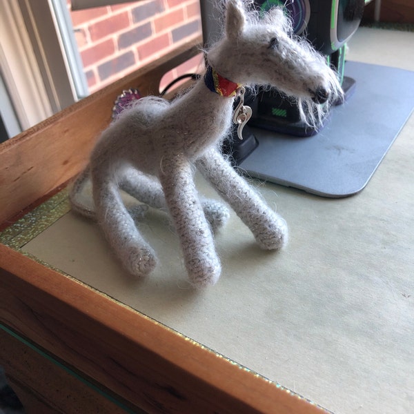 Lurcher Fluffy Scruffy Hairy Hand Knitted Sighthound Silver Light Grey ...
