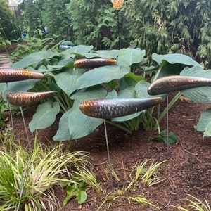 Verdigris Bronze Sculpture Garden Fish Handmade Welded Metal Art Green ...