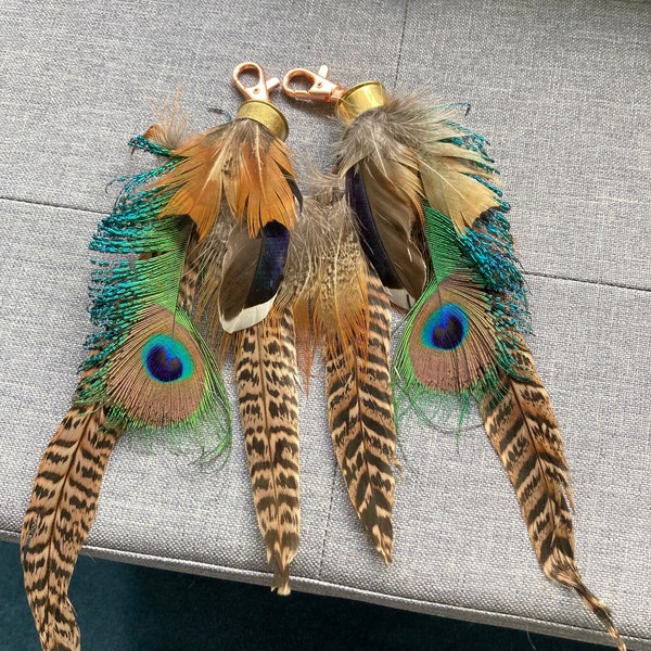 Game Feather and Small Rifle Shell Pin, Pheasant Feather Brooch ...