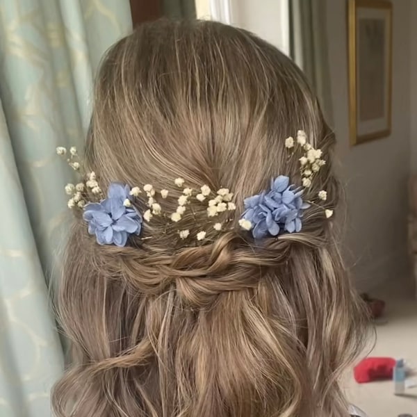 Dusty Blue Dried Flower Mini Hair Pins, Minimalist Wedding Hair Piece ...